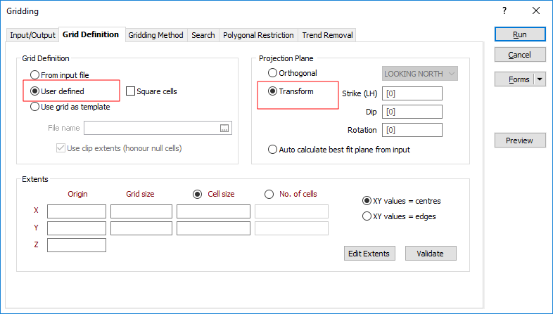 Workflow for Setting Interactive Grid Extents
